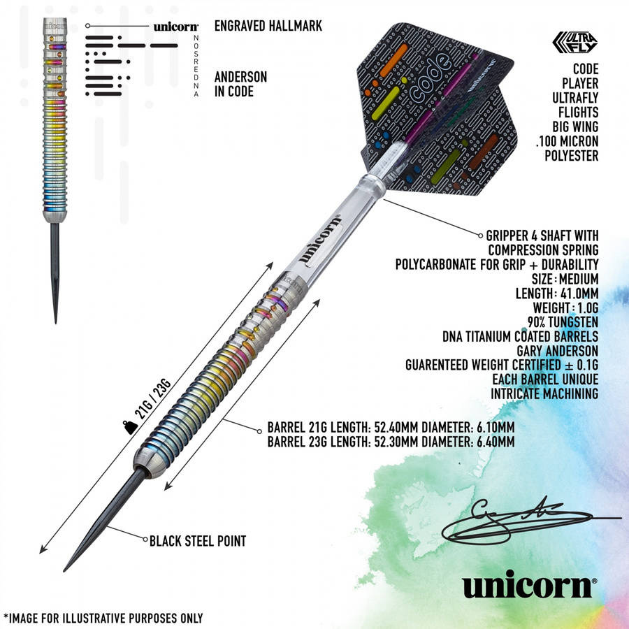 Rzutki steel tip Unicorn CODE GARY ANDERSON 90% | Fulsport.pl